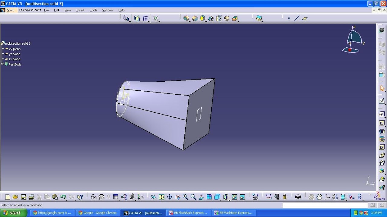 CATIA V5 multisection solid 3 - YouTube