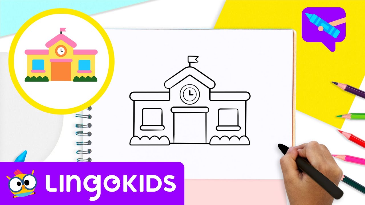 SCHOOL drawing for kids 🏫 Learn to draw a School |Crafts by Lingokids ...