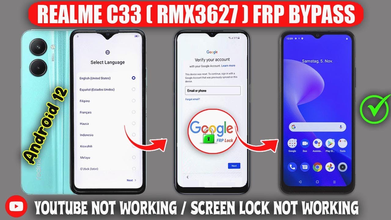 Without Pc 🔥 2024 || Realme C33 (Rmx3627) Frp Bypass Android 12 Youtube ...