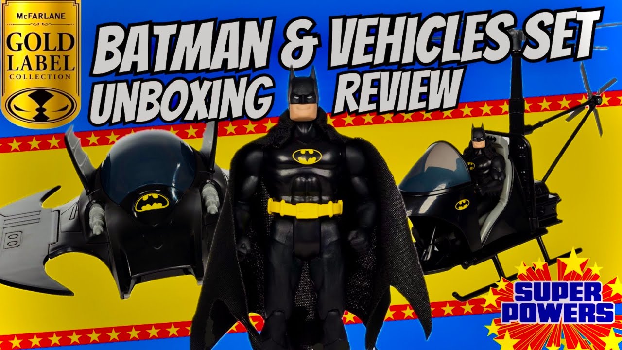 McFarlane Super Powers Gold Label Batman/Whirlybat/Batwing Unboxing ...