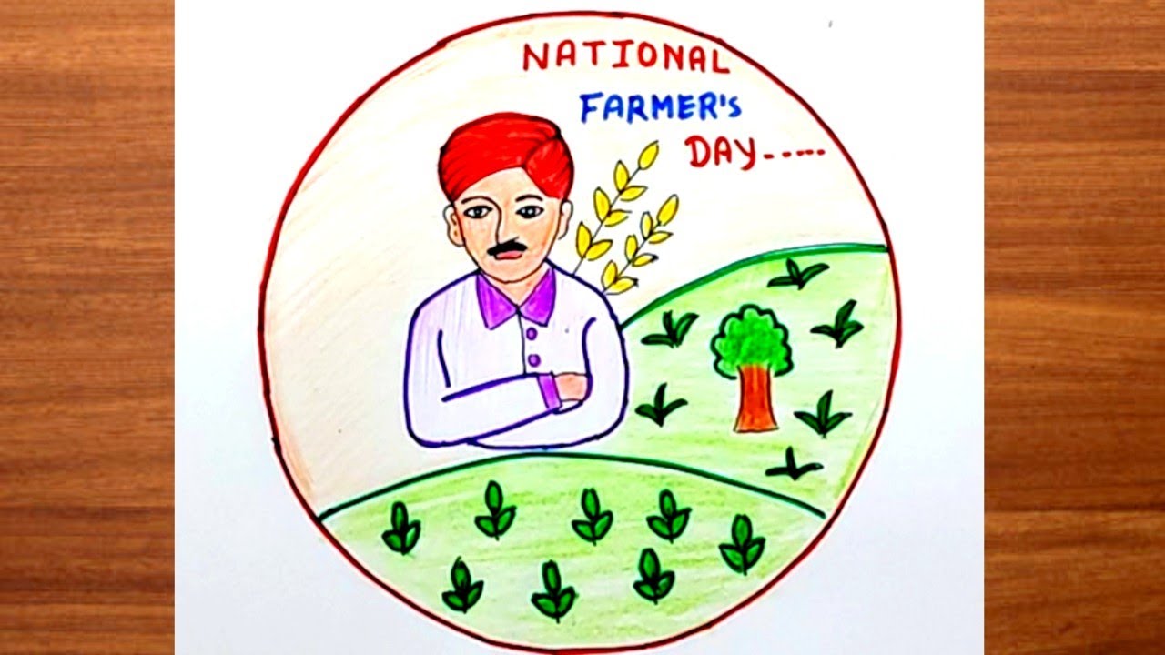 National Farmer's Day Drawing//Farmer drawing easy steps//किसान दिवस पर ...