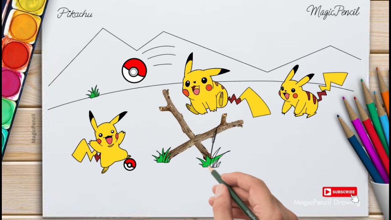 How to draw pikachu step by step with Magic Pencil Drawings - YouTube