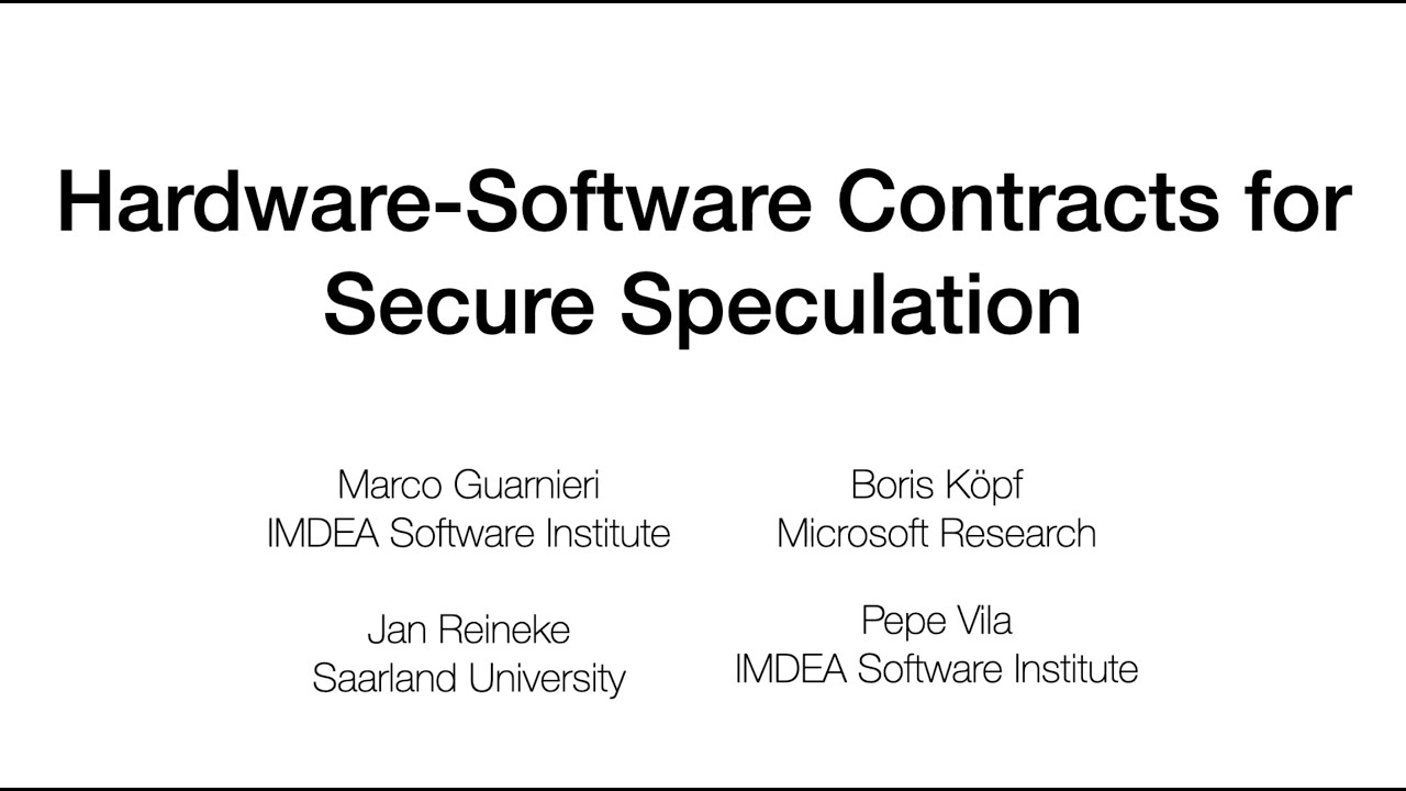 Hardware-Software Contracts for Secure Speculation - YouTube