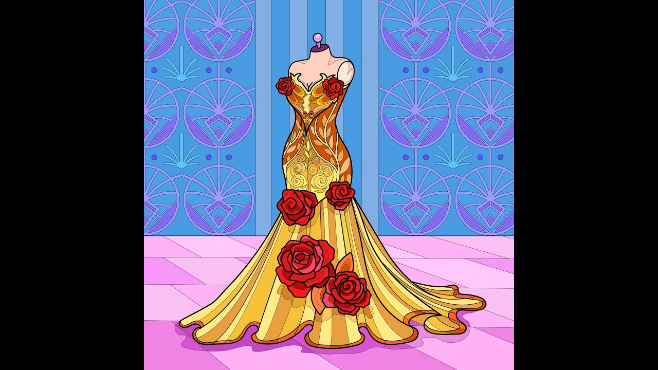 Hey Color Paint by Numbers app Color with me Gold Gown with Roses # ...