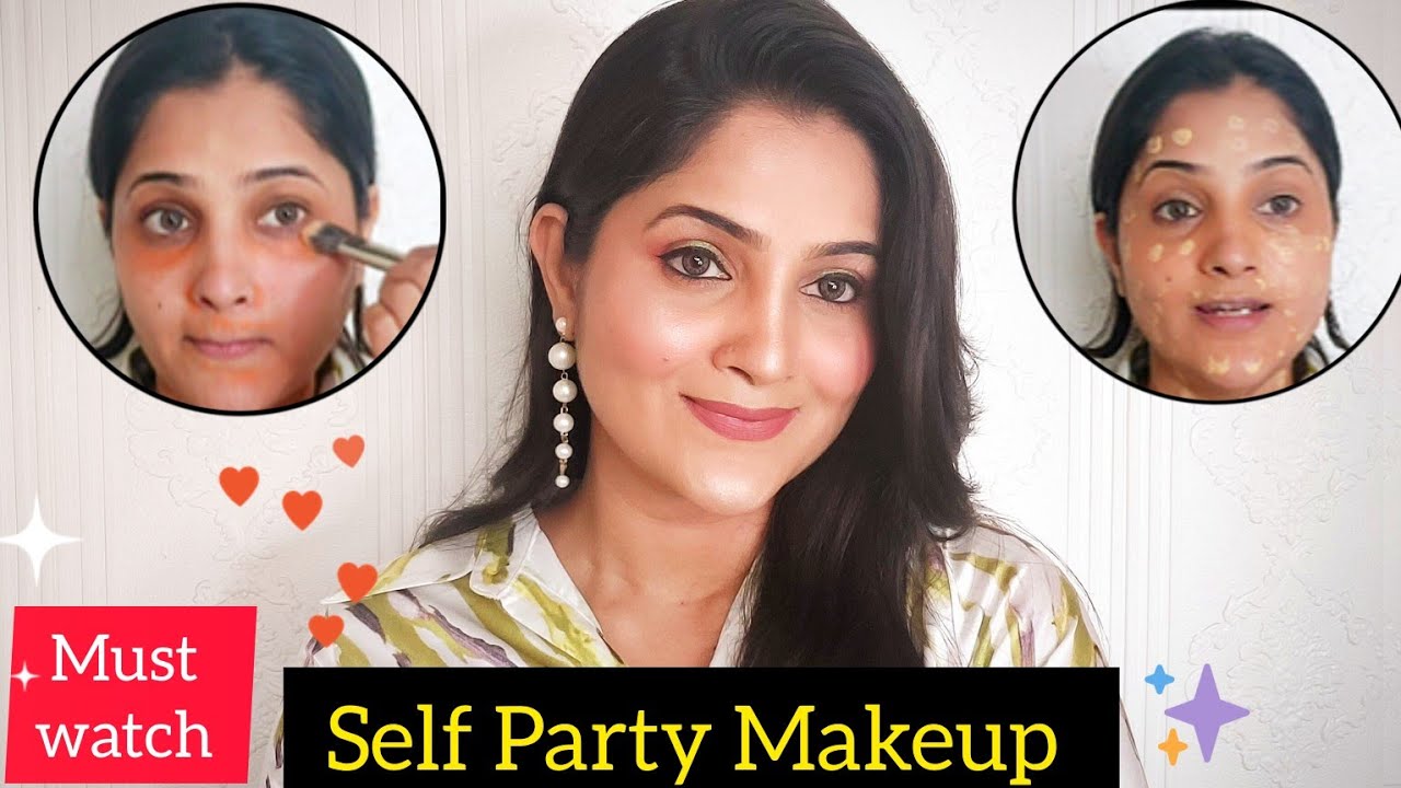 SELF PARTY MAKEUP FOR BEGINNERS |PARTY MAKEUP AT HOME | WINTER GLOWY ...
