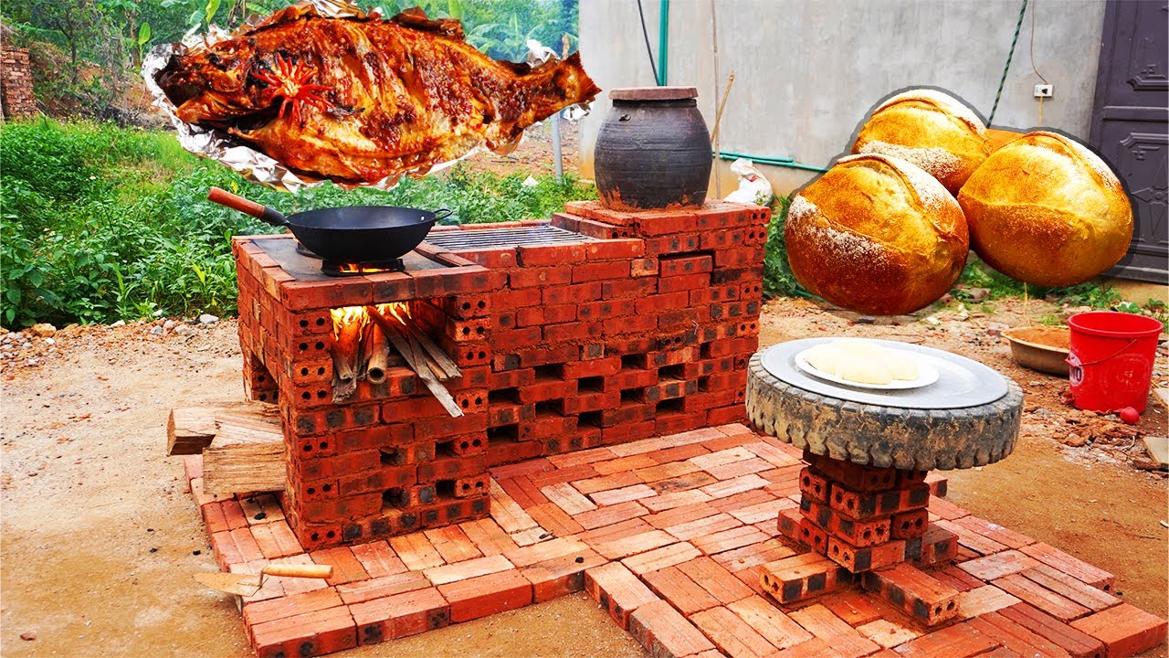 Built a Clay & Brick Multi-Function Stove – Grilled Fish, Baked Bread ...