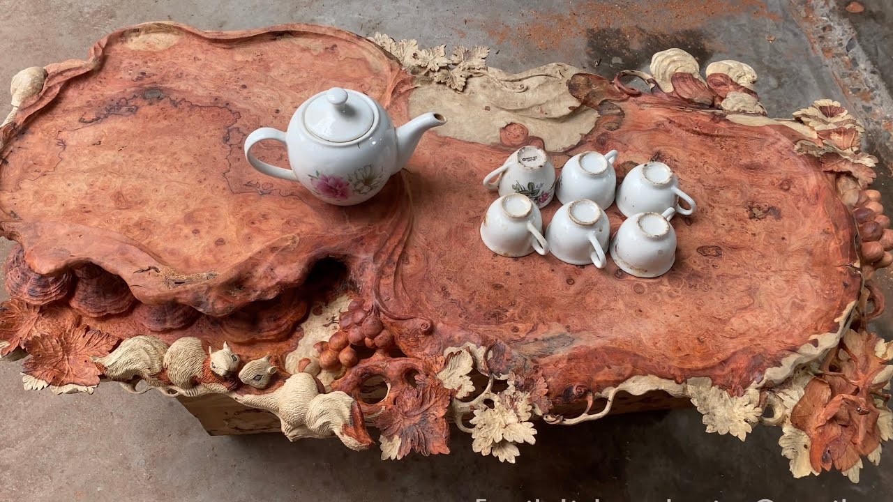 I carved a “Super Big Tea Table“ out of ugly wood !!!! Wood carving ...
