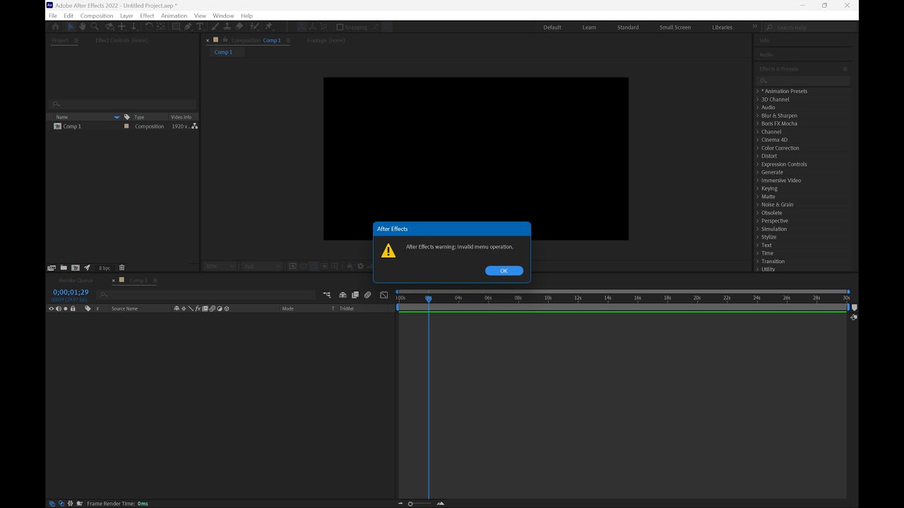 SOLSOFT After Effects Warning Invalid Menu Operation YouTube
