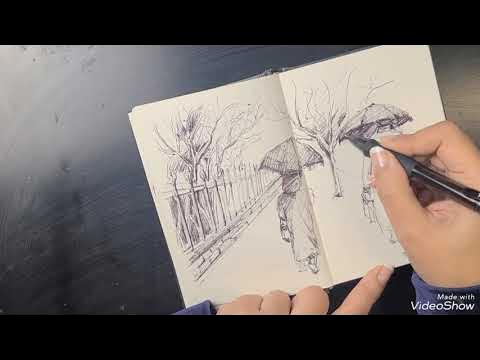 Pen sketch tutorial in my new sketchbook /black pen drawing beginners ...