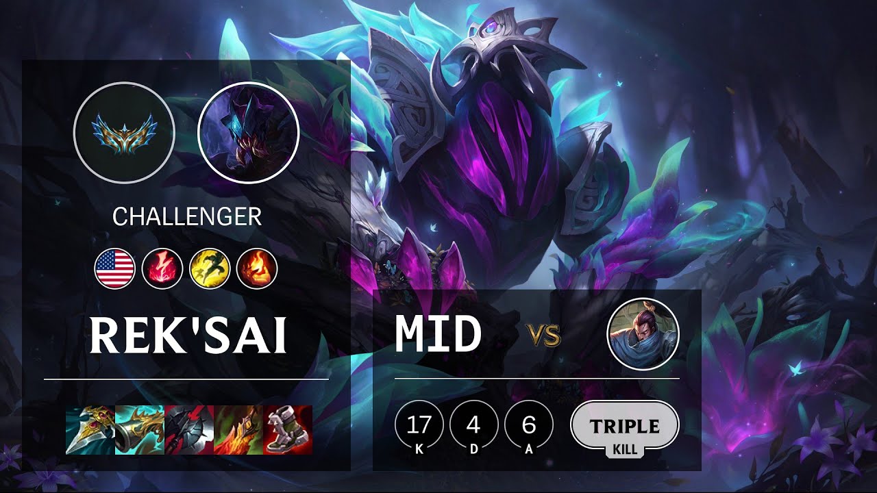 Rek'Sai Mid vs Yasuo - NA Challenger Patch 12.3 - YouTube
