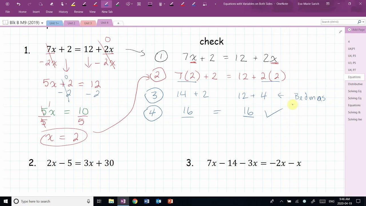 Ma 9 Solving Equations with Variables Both Sides - YouTube