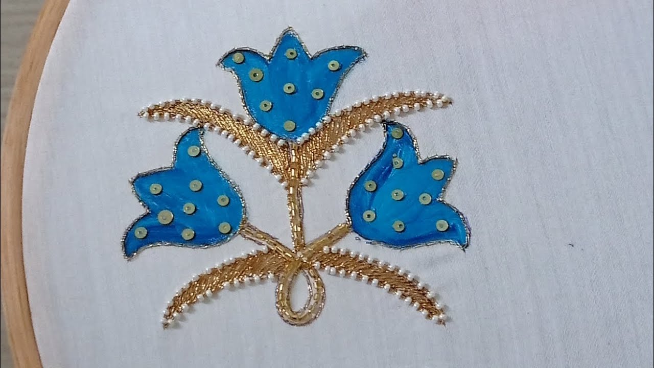 Quick and easy Tulip embroidery || aari work for beginners || Blue ...
