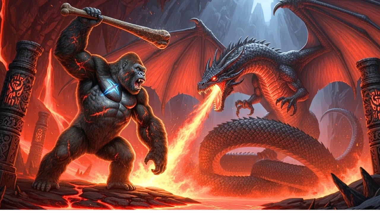 KING KONG vs ANCIENT FIRE DRAGON! Epic Titan Battle in Volcanic Lair ...