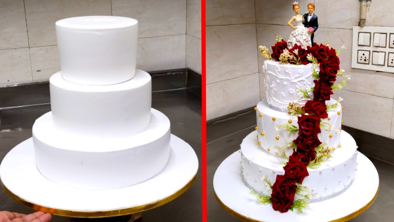 Three Tier Cake Decorating | 3 Step Cake Vanila Falewar Decoration ...