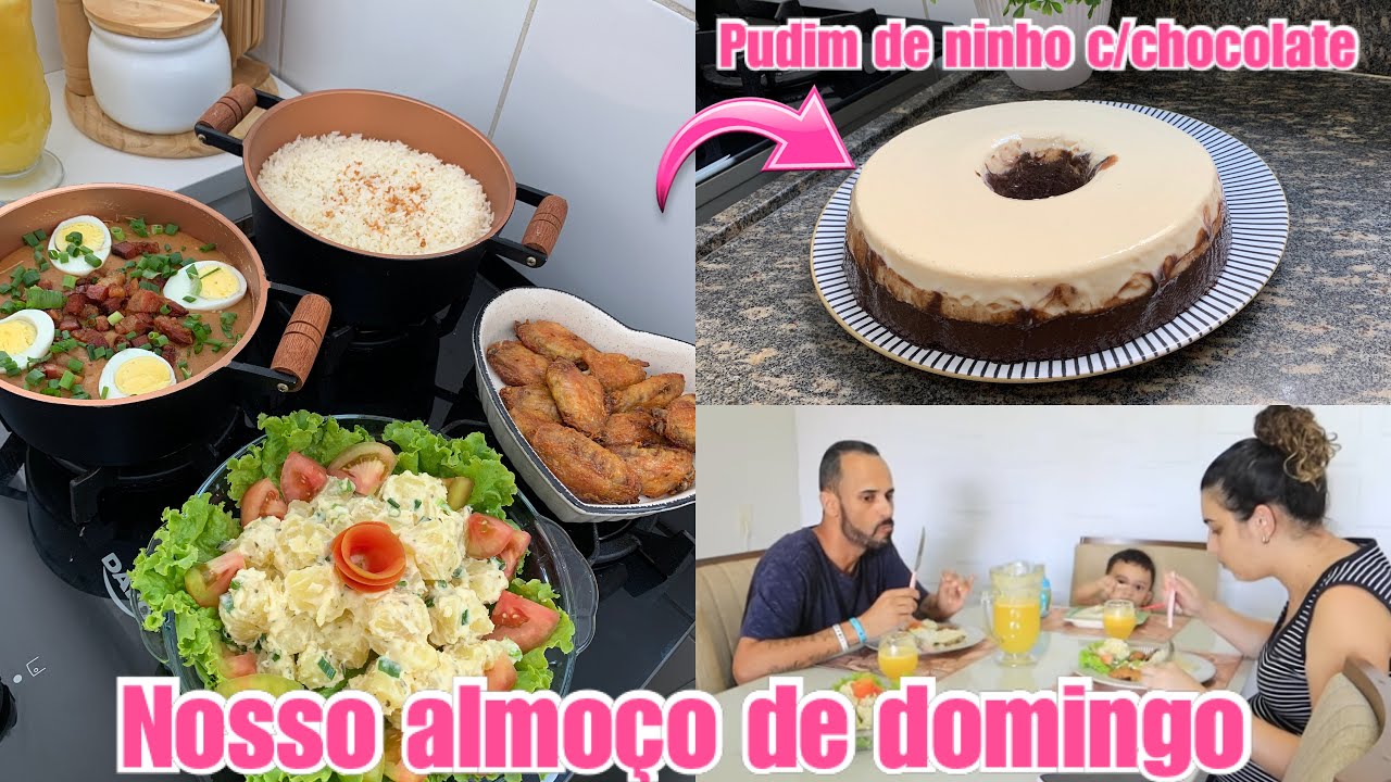 Almoço completo de domingo | tutu de feijão delicioso, pudim de leite ...