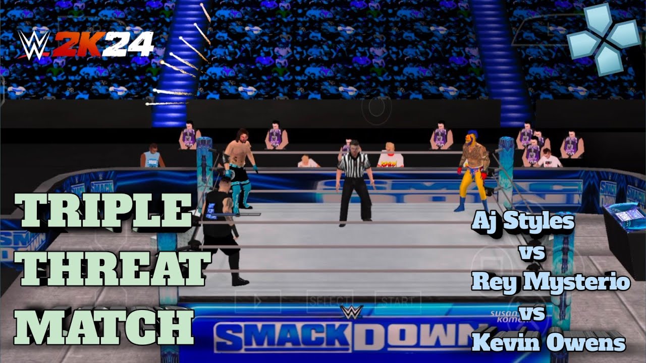 Aj Styles Vs Kevin Owens vs Rey Mysterio Triple Thread Match Gameplay ...