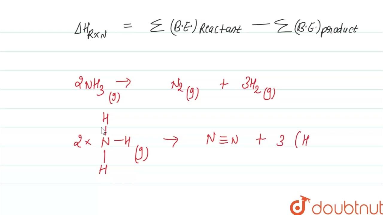 Bond energy of N-H,H-H and N-=N are a,b,c respectively. The DeltaH for the reaction, 2NH_(3)[g ...