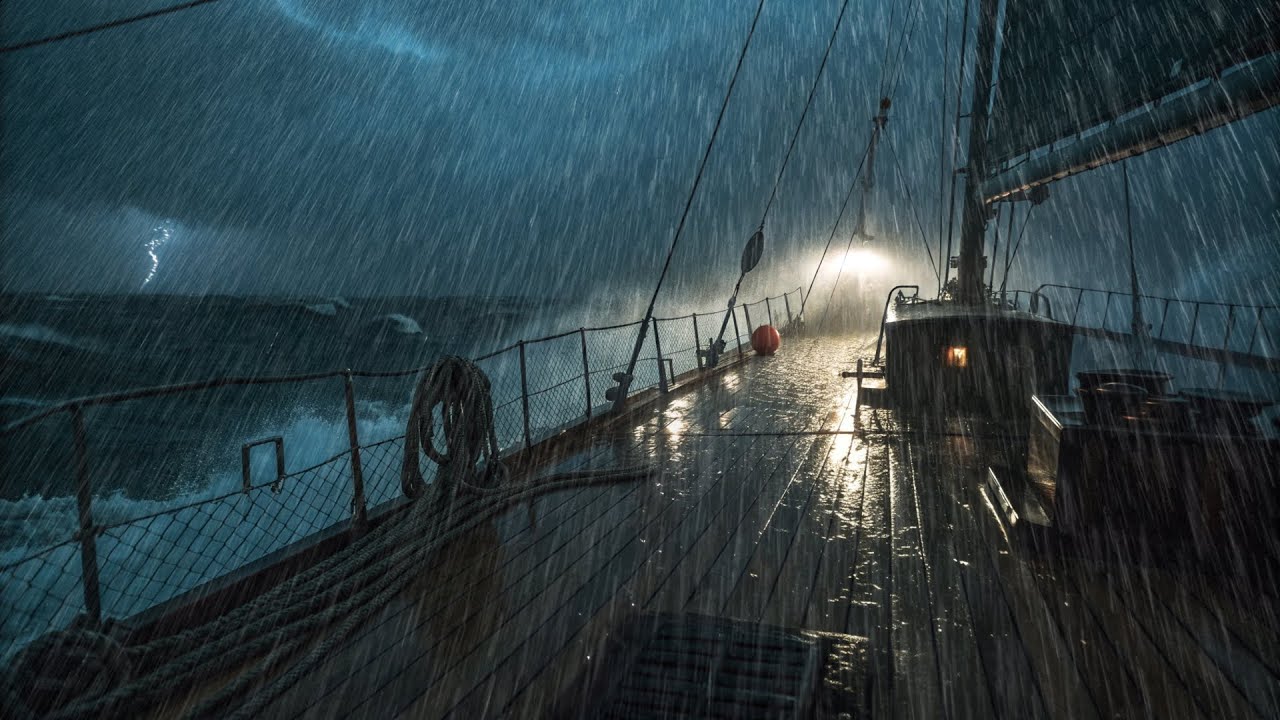 On a boat crossing the ocean on a rainy night - 빗소리와 파도의 리듬에 누워서 깊이 잠들다 ...