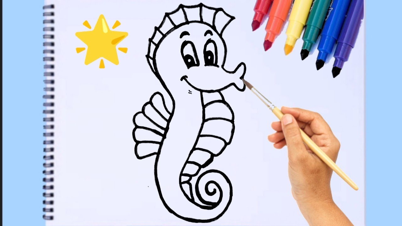 BELAJAR, BERSAMA.!!! MENGGAMBAR DAN MELUKIS "KUDA LAUT" UNTUK ANAK./how ...