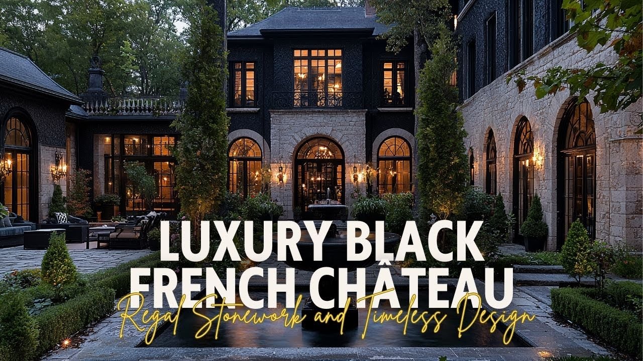 Luxury Black French Château with Regal Stonework, Tall Windows, and ...