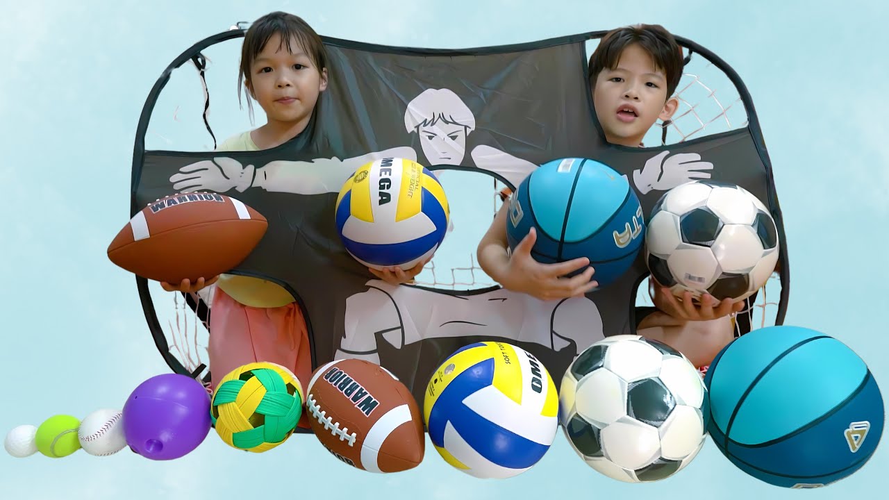 Sport Balls Trick Shots into the Goal Toy | Learn About Size and ...
