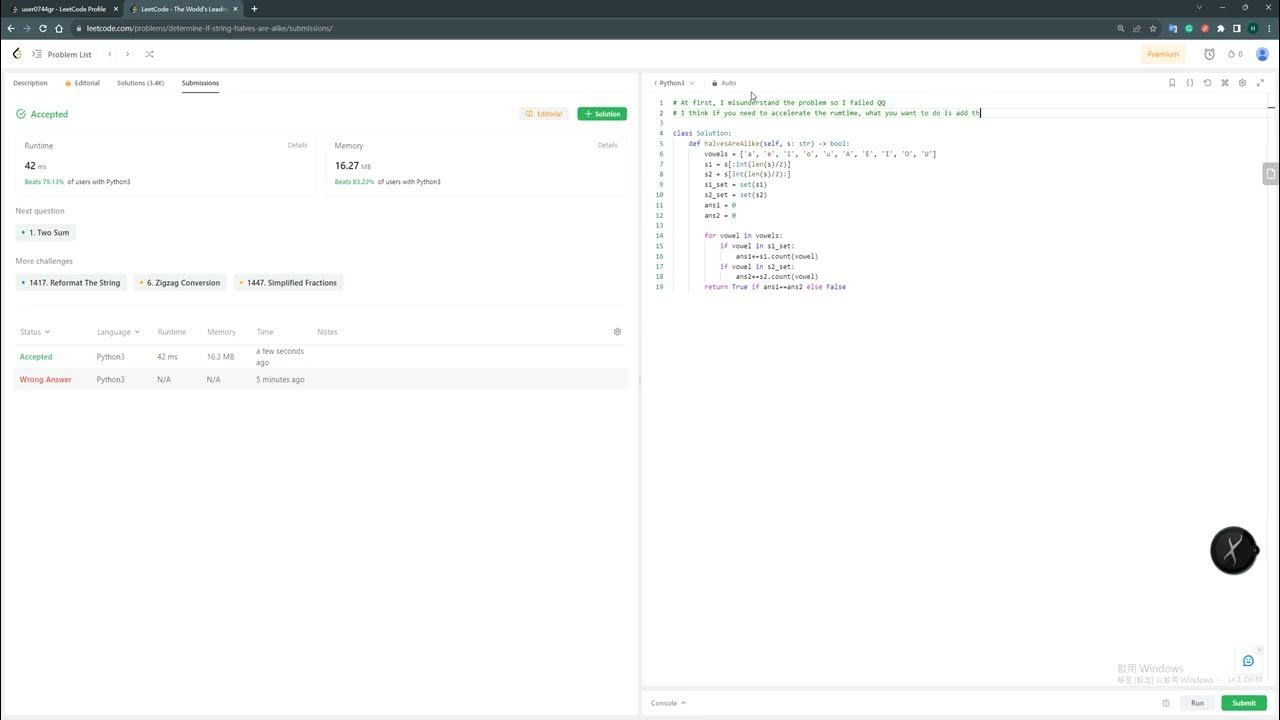 【Leetcode III 24/100】1704. Determine if String Halves Are Alike (~Easy) - YouTube