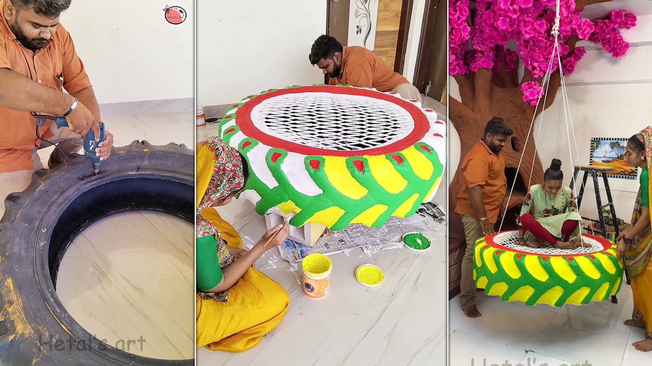 Amazing tyre reuse jhulha making - old tyre - Homemade #jhula #tyres # ...