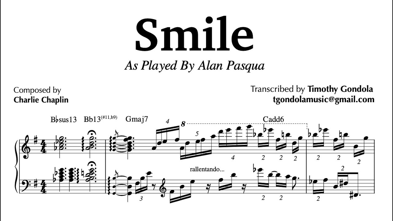 Smile (Jazz Version) Piano Transcription| Alan Pasqua - YouTube