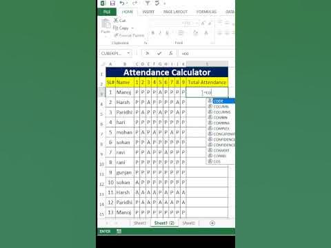 countif formula in excel | attendance count formula in excel | shorts - YouTube