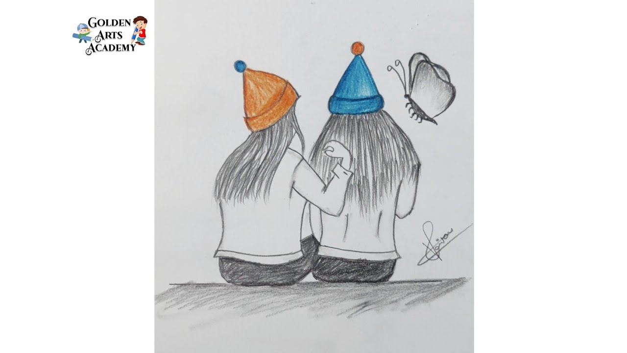 How To Draw Friendship Day Drawing Easy Step By Step | Best Friends ...