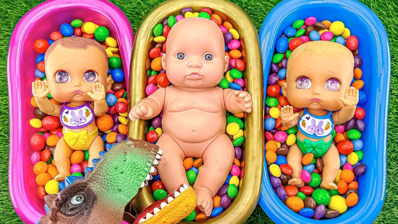 Rainbow satisfying video Three bathtub and mixing candy ASMR with M&Md ...
