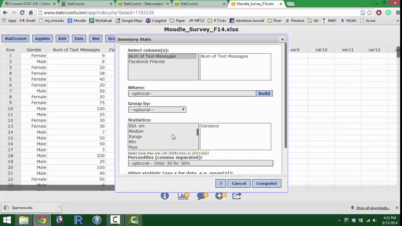 How To Produce A 5 Number Summary In StatCrunch YouTube