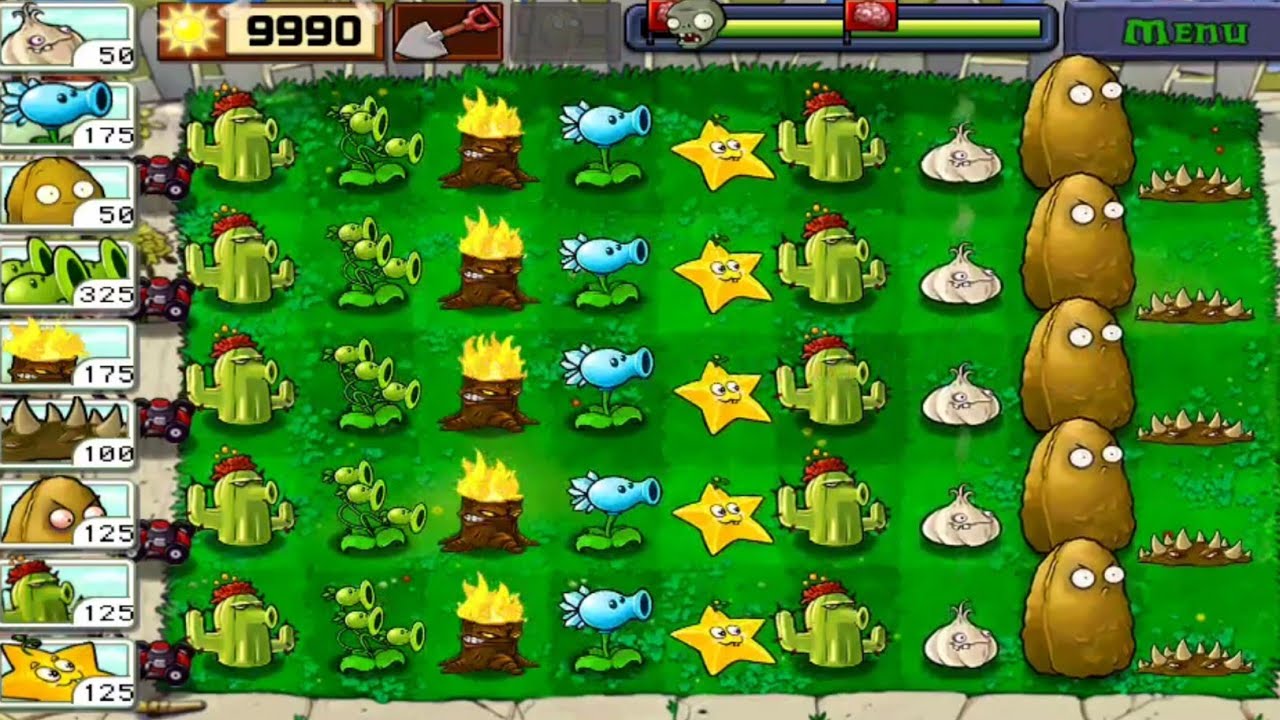 plants vs zombies - 8 plants planted in a row including cactus and ...