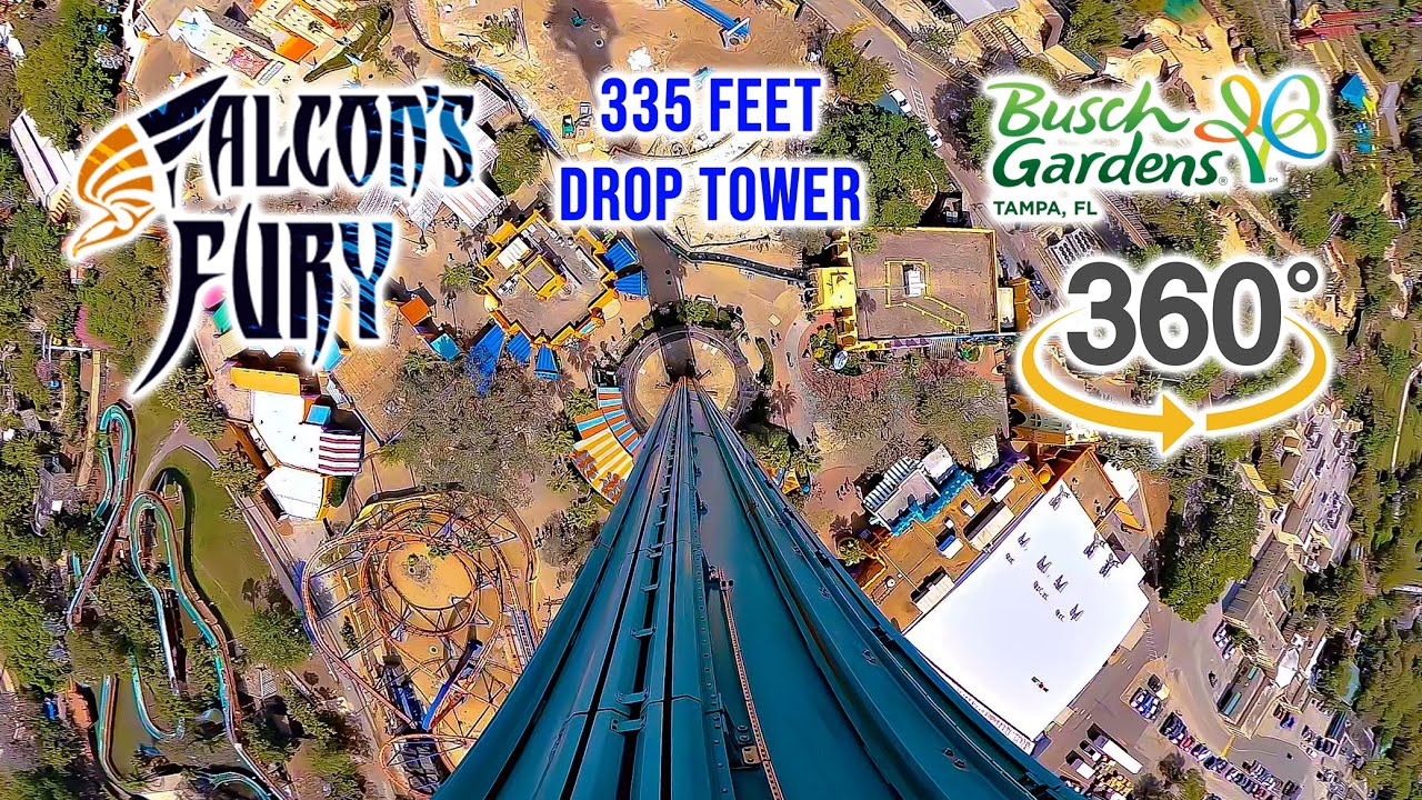 VR 360 Falcon's Fury 335 ft Drop Tower On Ride POV Busch Gardens Tampa ...
