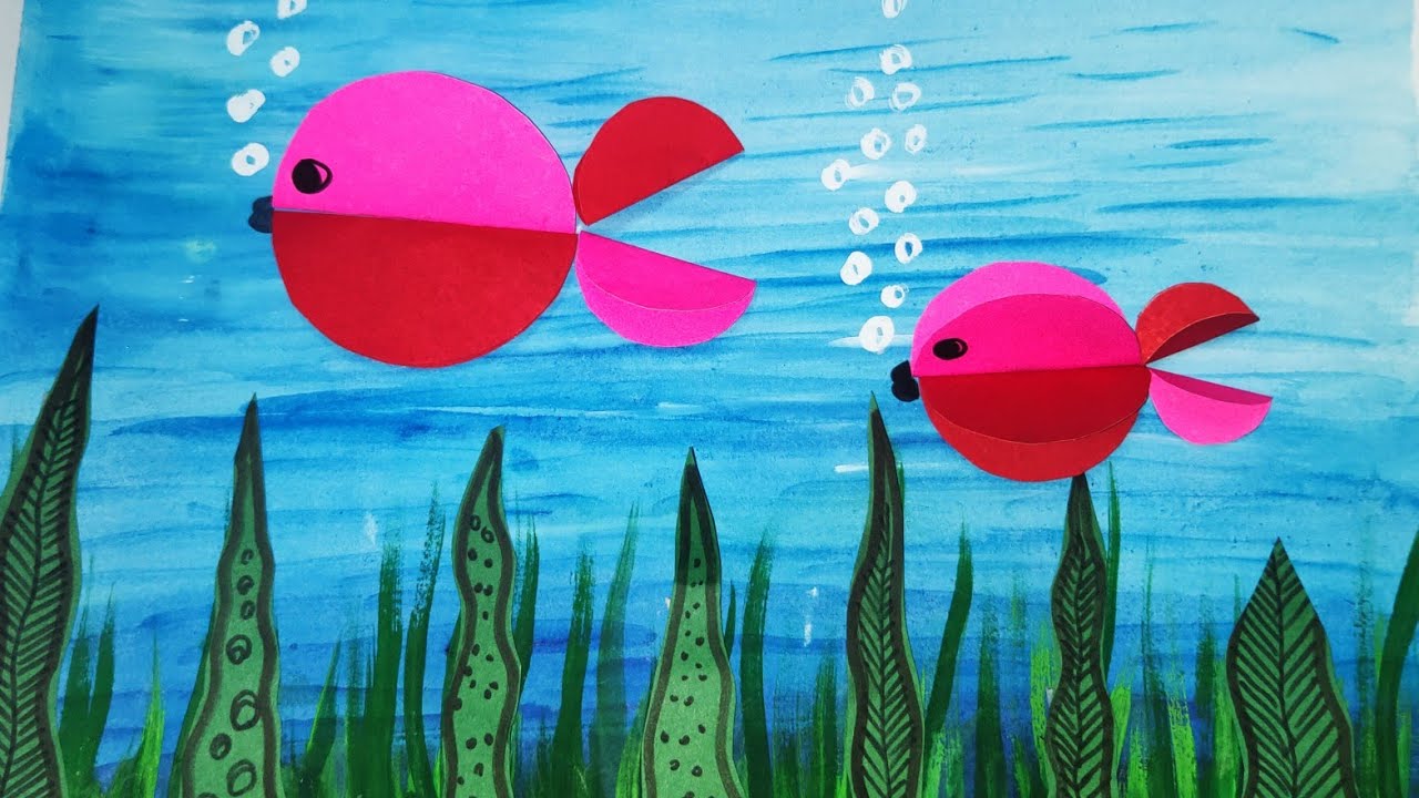 Underwater scene painting and craft||paper craft for kids||painting for ...