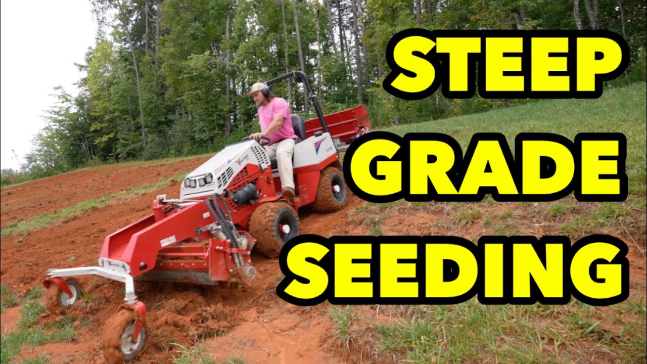 GRADING and SEEDING STEEP SLOPE Ventrac 4520 - YouTube