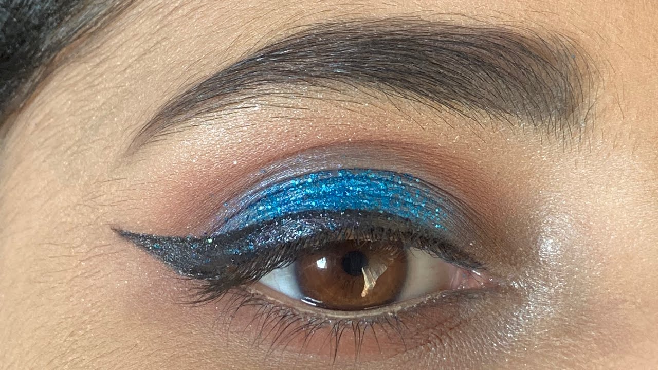 Peach and blue glitter eye makeup | blue glitter eyeshadow tutorial ...