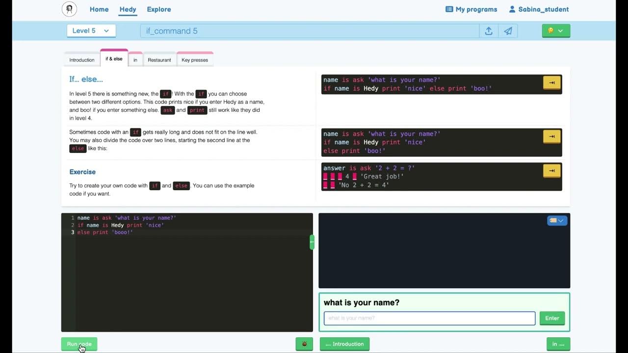 CSEd Botswana Hour of Code Hedy Activity Level 5 - YouTube
