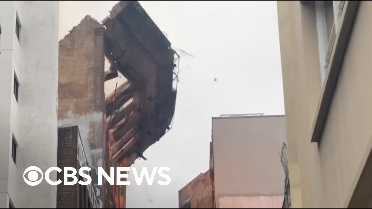 Wall collapses as major fire engulfs Sydney building - YouTube