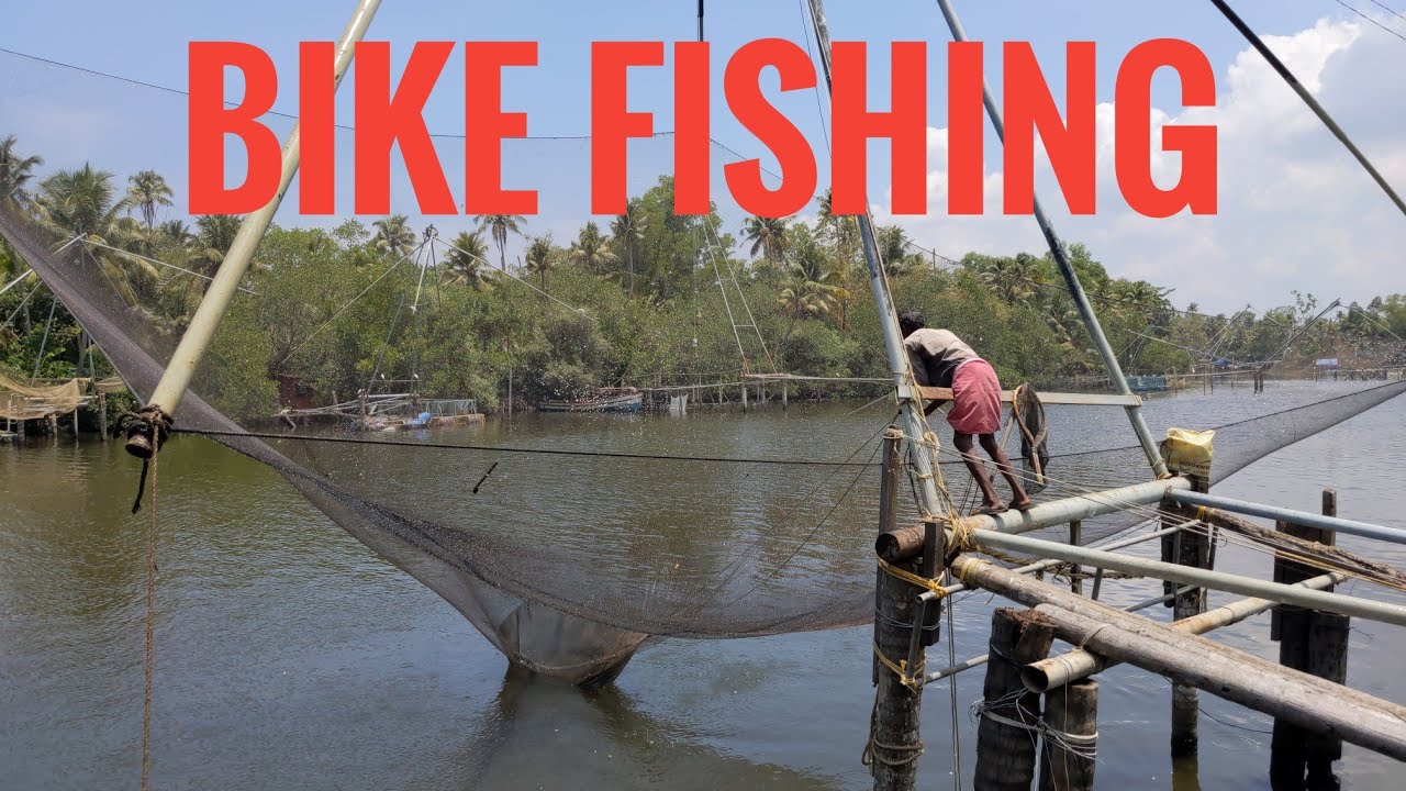 Motorcycle Fishing at Backwaters | Yamaha Bike Pull Chinese Fishing Net ...