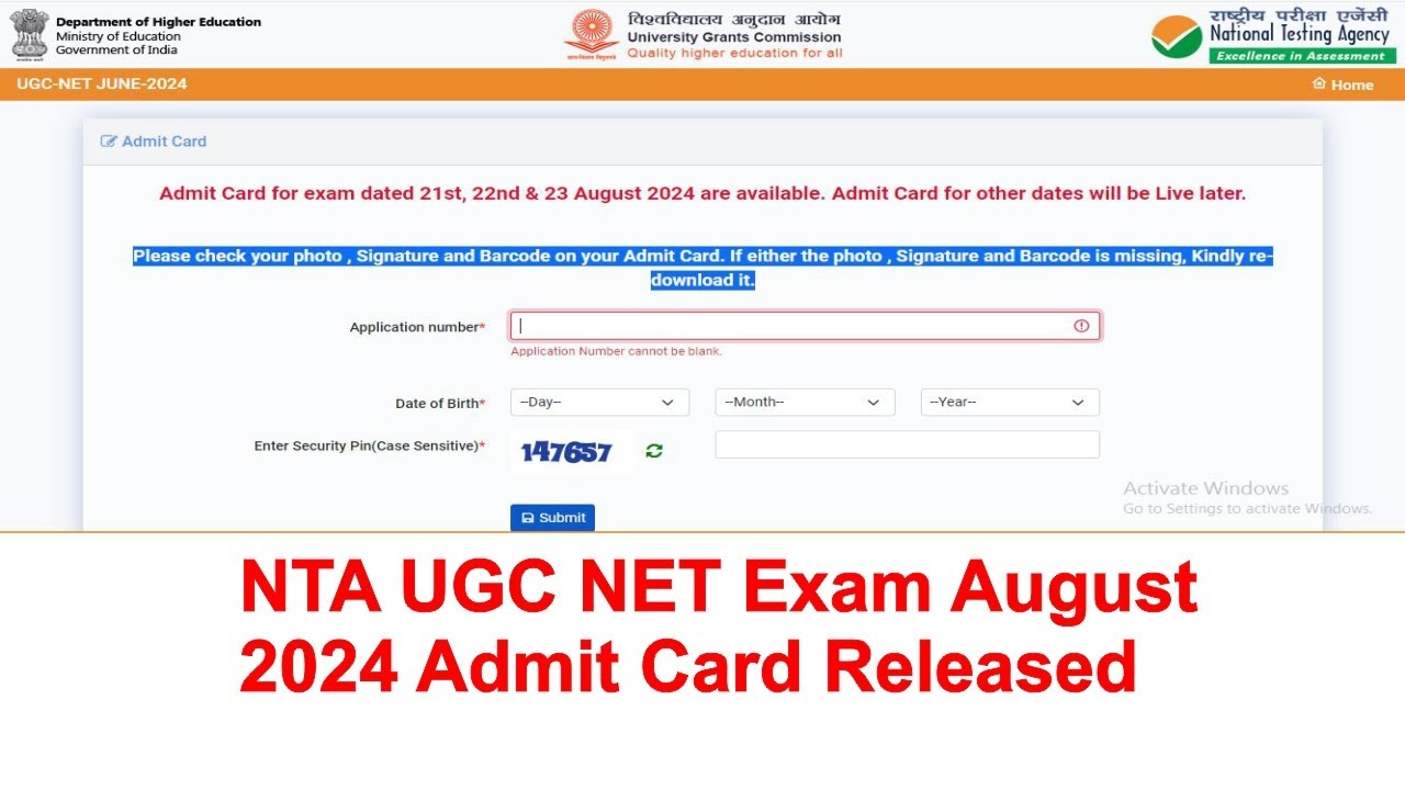 NTA UGC NET Exam August September 2024 Admit Card Released | NTA UGC ...