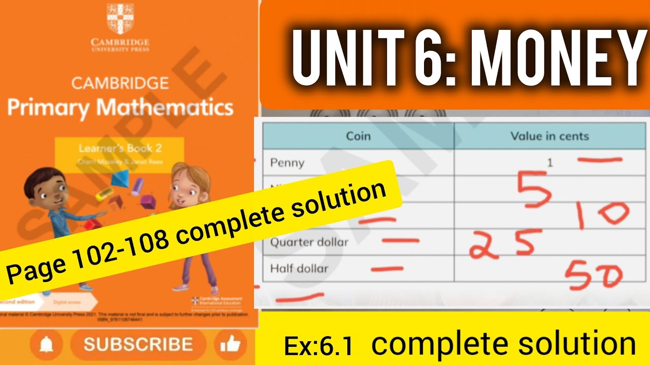 Cambridge Maths Grade 2 Unit 6.1Money Excercise 6.1Full Lesson&Homework ...