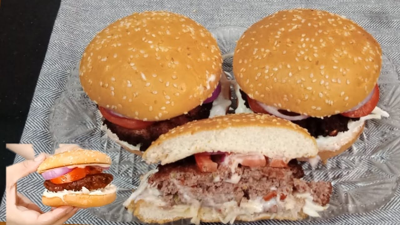 Chapli Kabab Burger Recipe | Beef Patty Burger Recipe | Chapli Kabab ...