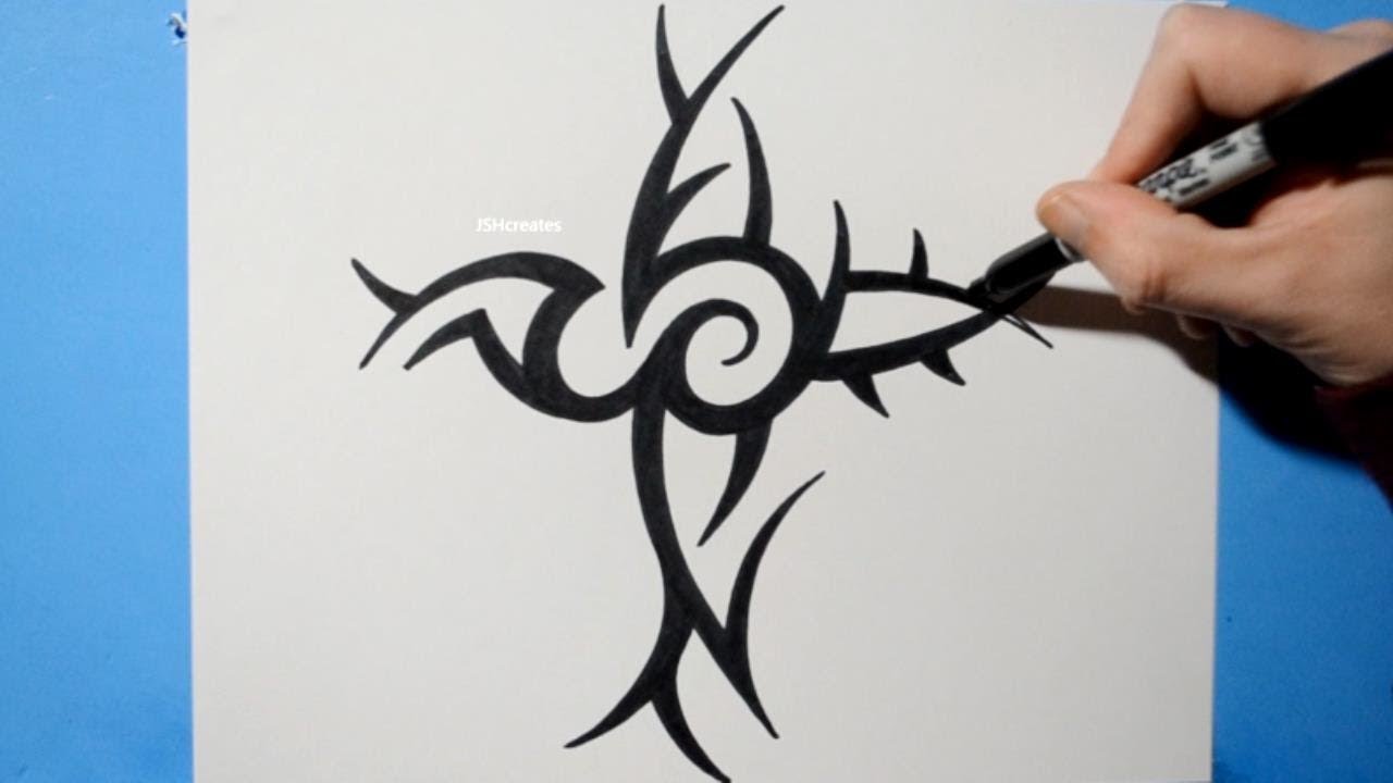Tribal Cross #16 / Cool Spiky Design / How To Draw Step By Step ...