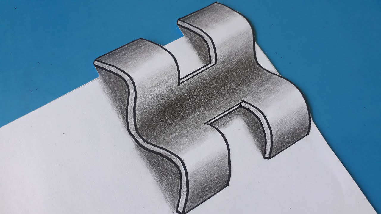 3d Drawing Letter H On Paper For Beginners / How To Write Easy Art With ...