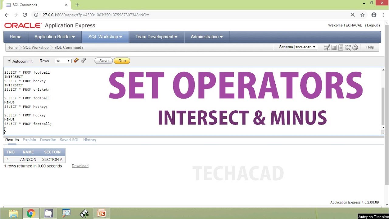 Oracle Tutorial Set Operators Intersect And Minus Youtube