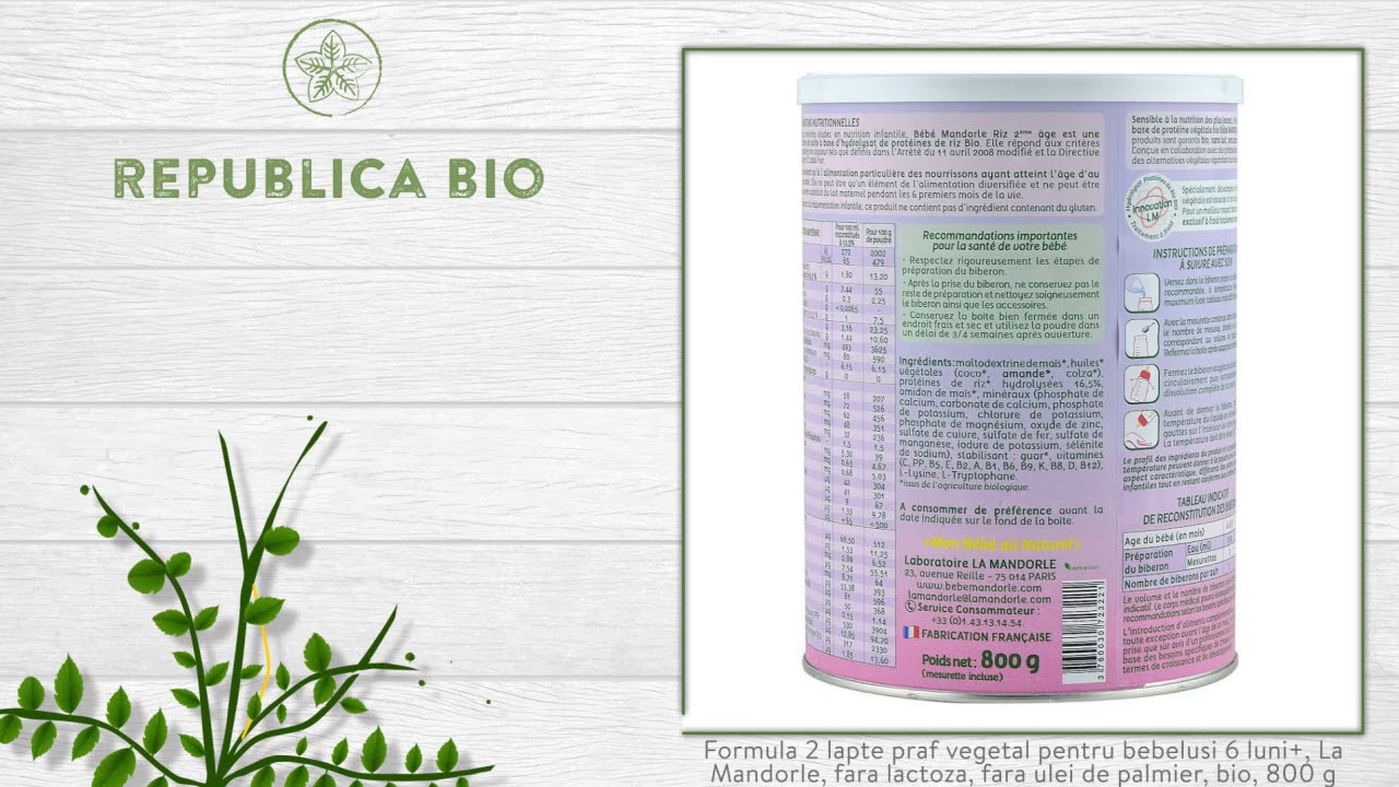 Formula 2 lapte praf vegetal pentru bebelusi 6 luni+, fara lactoza, bio ...