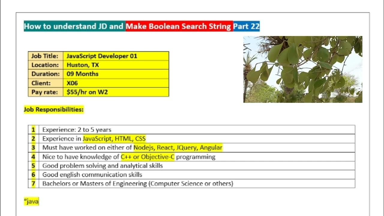 How to understand Job description and make boolean search string part 22 | JavaScript developer ...