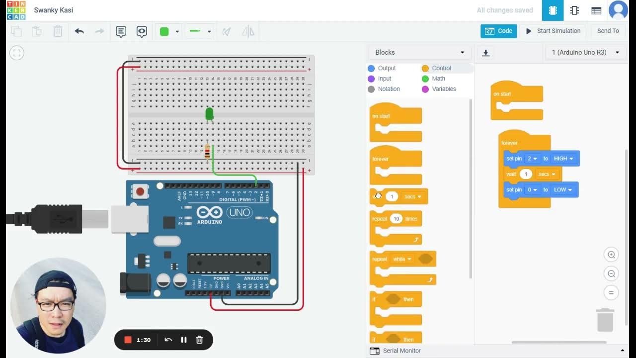 การสร้าง coding block LED ไฟกระพริบ with Arduino ด้วย tinkerCad - YouTube