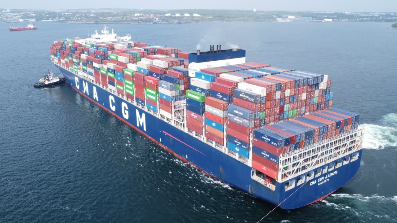 Awesome Aerial 4K View! Very Large Container Ship CMA CGM J ADAMS ...